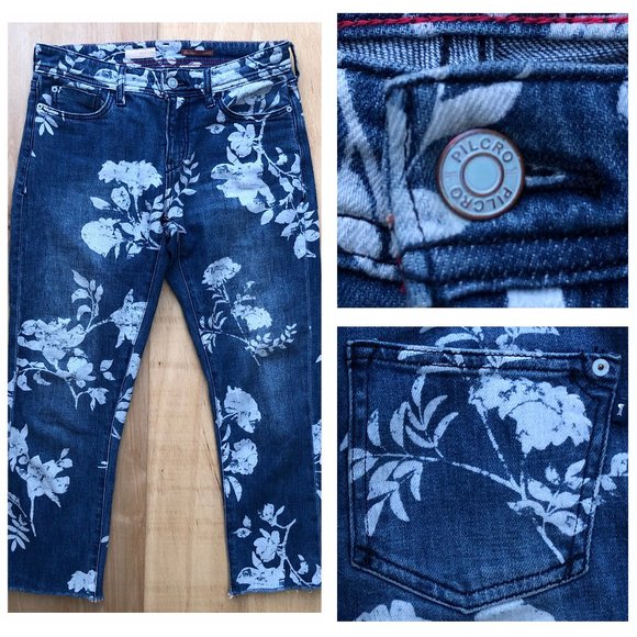 Pilcro | Jeans | Pilcro Slim Boyfriend Crop Womens Floral Print Frayed Hem Denim Jeans Sz 25p ...